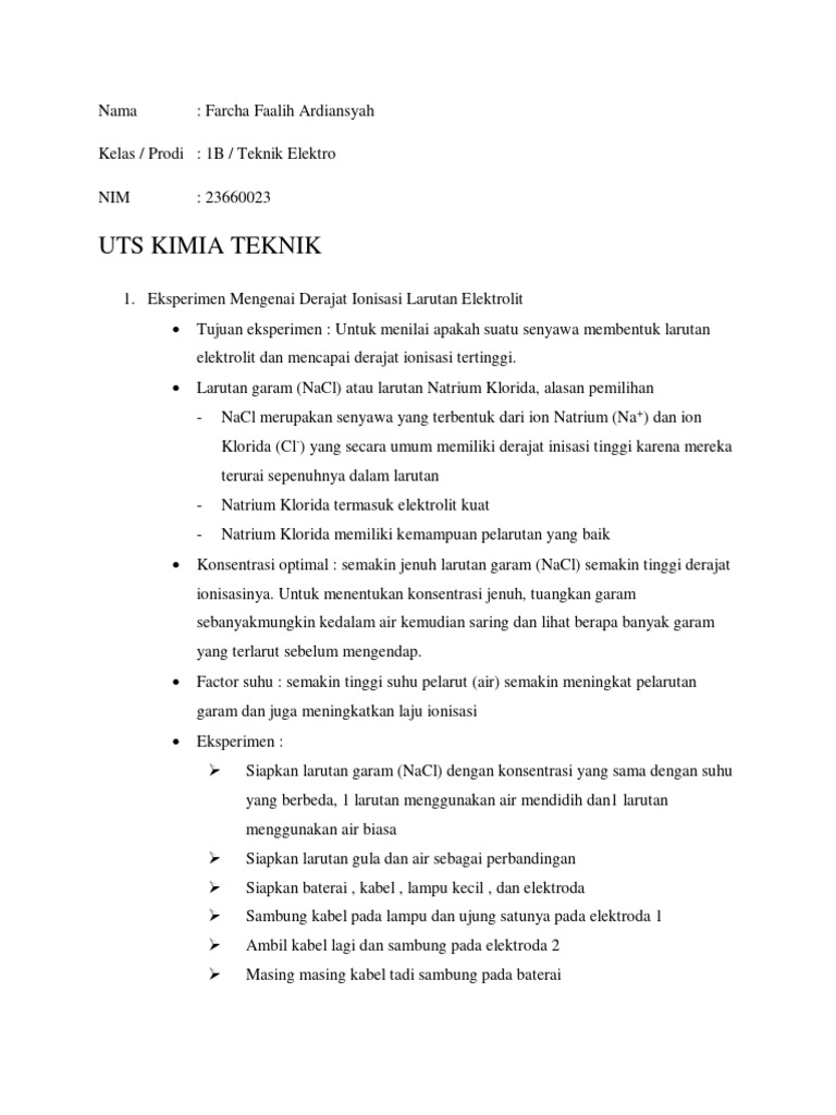 Eksperimen Ionisasi NaCl dan Energi Terbarukan | PDF | Sains ...