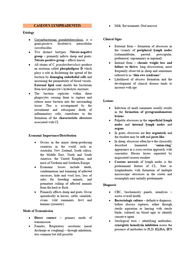 Caseous Lymphadenitis | PDF | Clinical Medicine | Diseases And Disorders