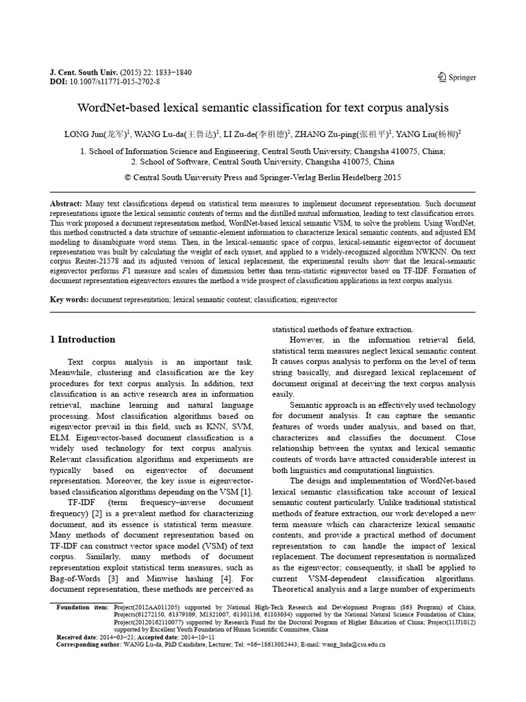 WordNet-based Lexical Semantic Classification For Text Corpus Analysis | PDF | Information ...