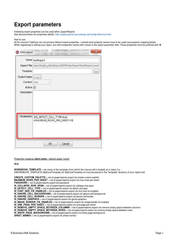 Exportparameters 110123 1651 3464 | PDF | Computer Data | Computer File Formats
