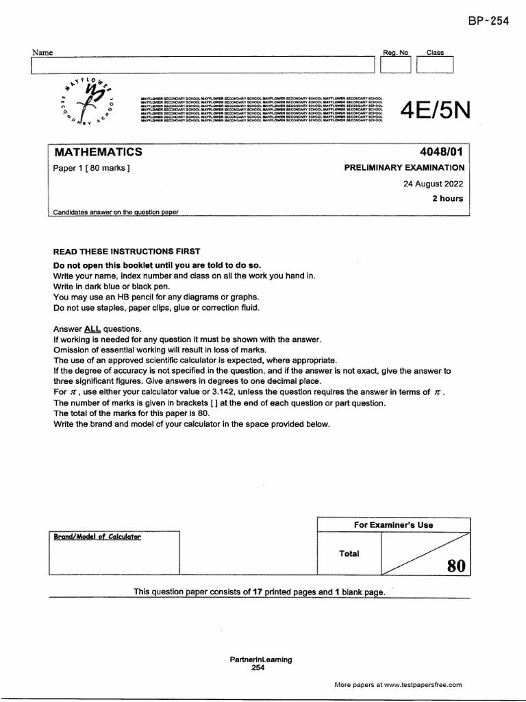 Sec4 2022 Mathematics Prelims Mayflower Q | PDF