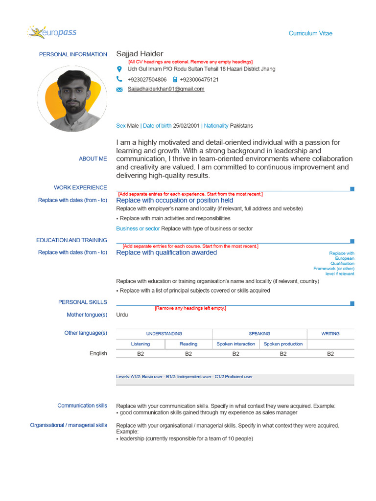 Europass CV template (1) | PDF | Human Communication | Learning