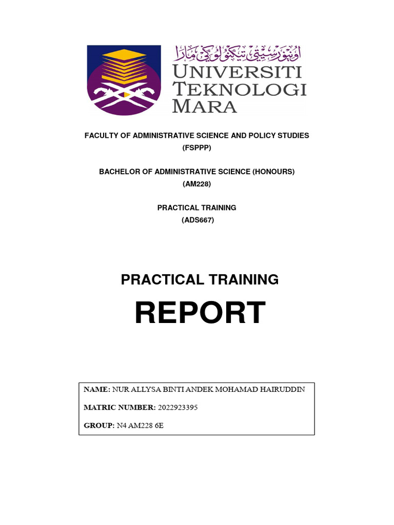 Practical Training Report Nur Allysa 2022923395 Am2286e Pdf Swot 9868