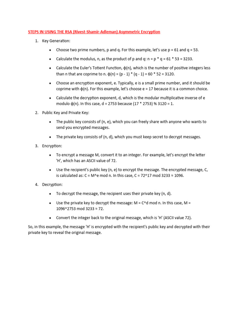 Steps in Using The Rsa | PDF | Key (Cryptography) | Public Key Cryptography