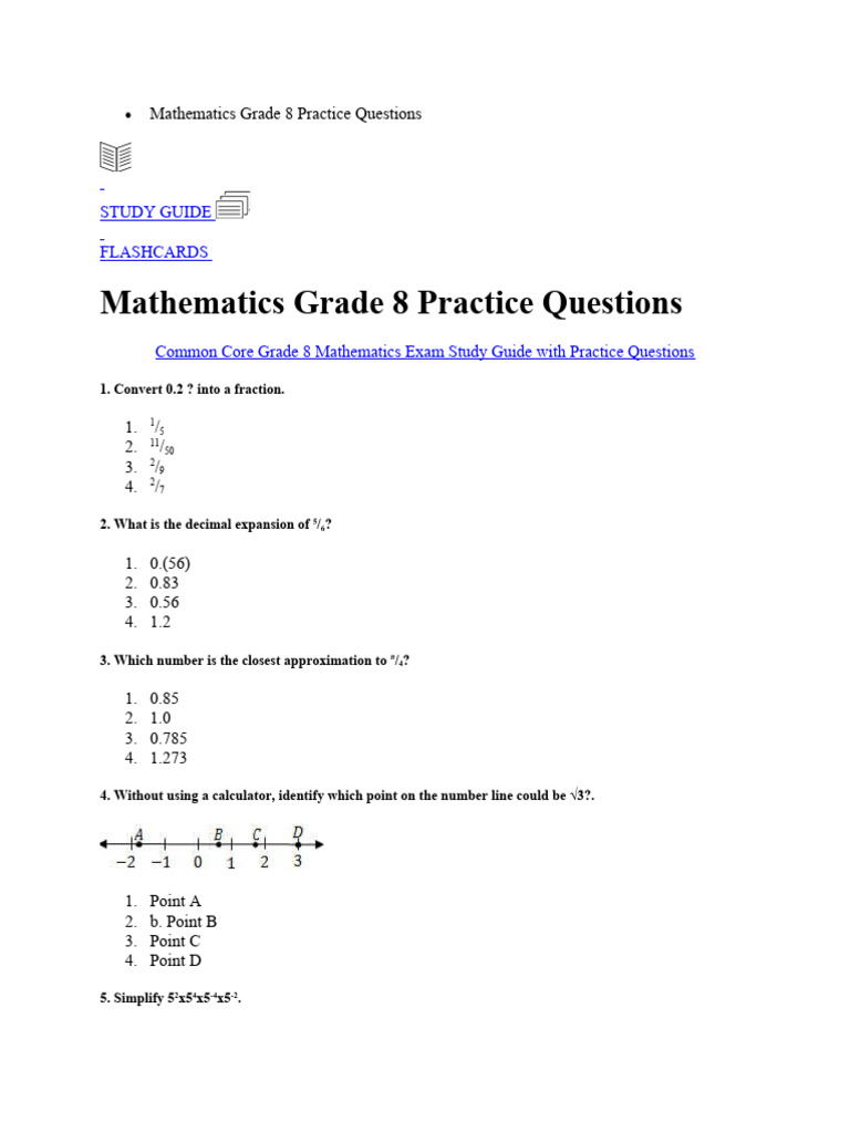 Mathematics Grade 8 Practice Questions Pdf