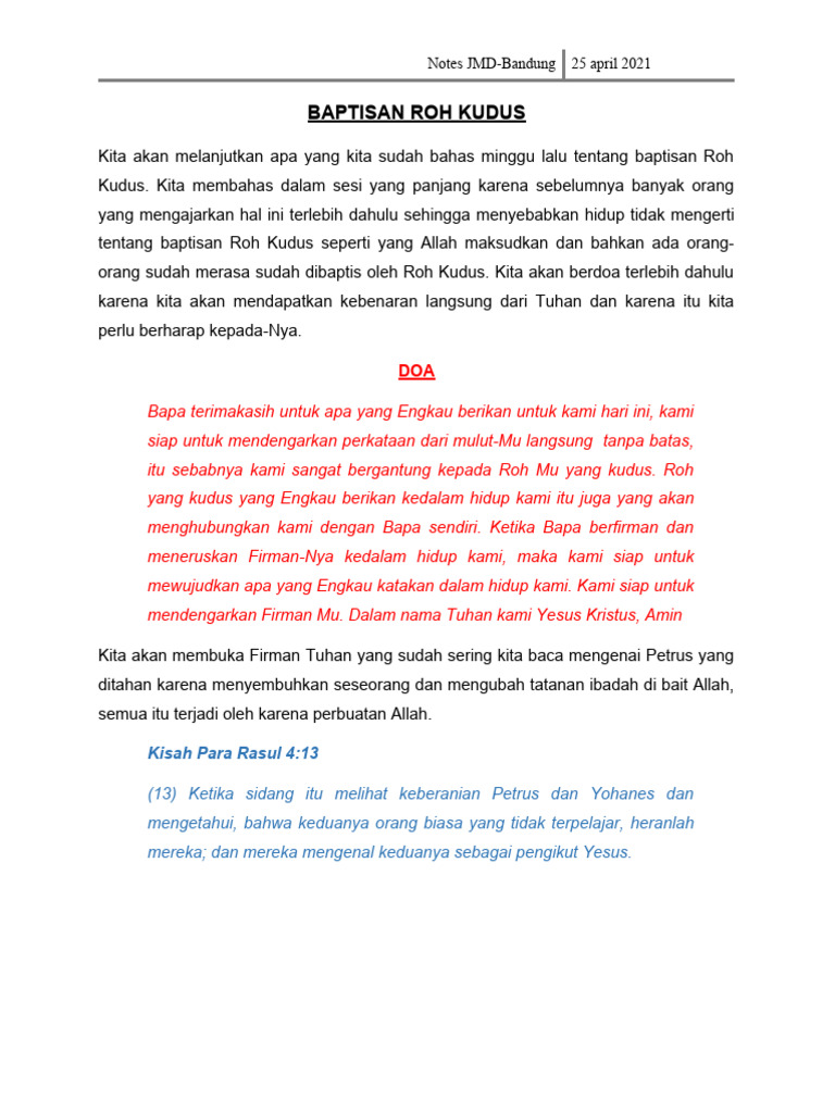 Notes JMD Bandung 25 April 2021 (Youth) | PDF