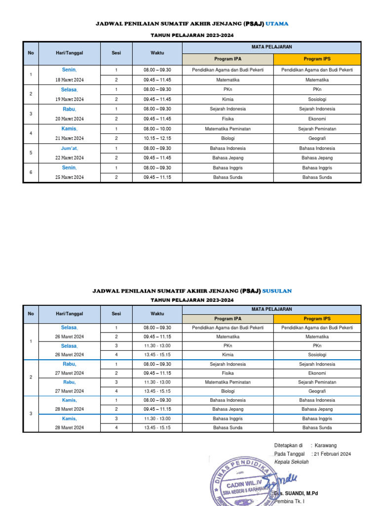Jadwal Psaj Tahun 2024 Fix | PDF