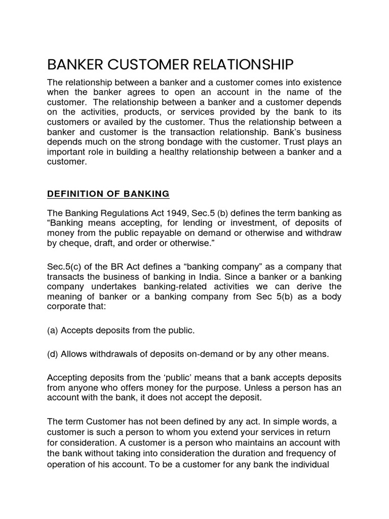 Banker Customer Relationship | PDF | Banks | Transaction Account