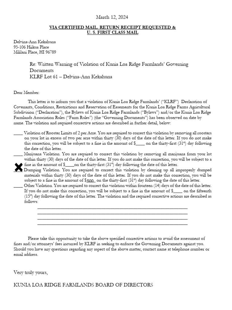 Violation Letter | PDF | Finance & Money Management | Law