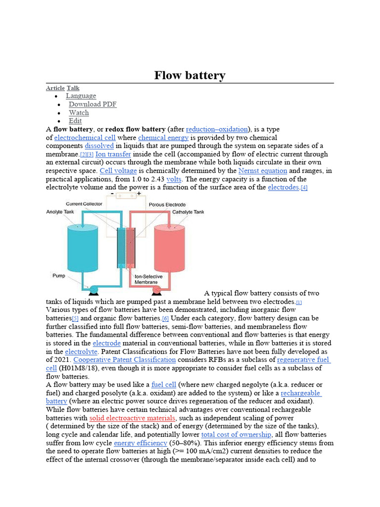 Flow Battery | PDF | Rechargeable Battery | Physical Chemistry