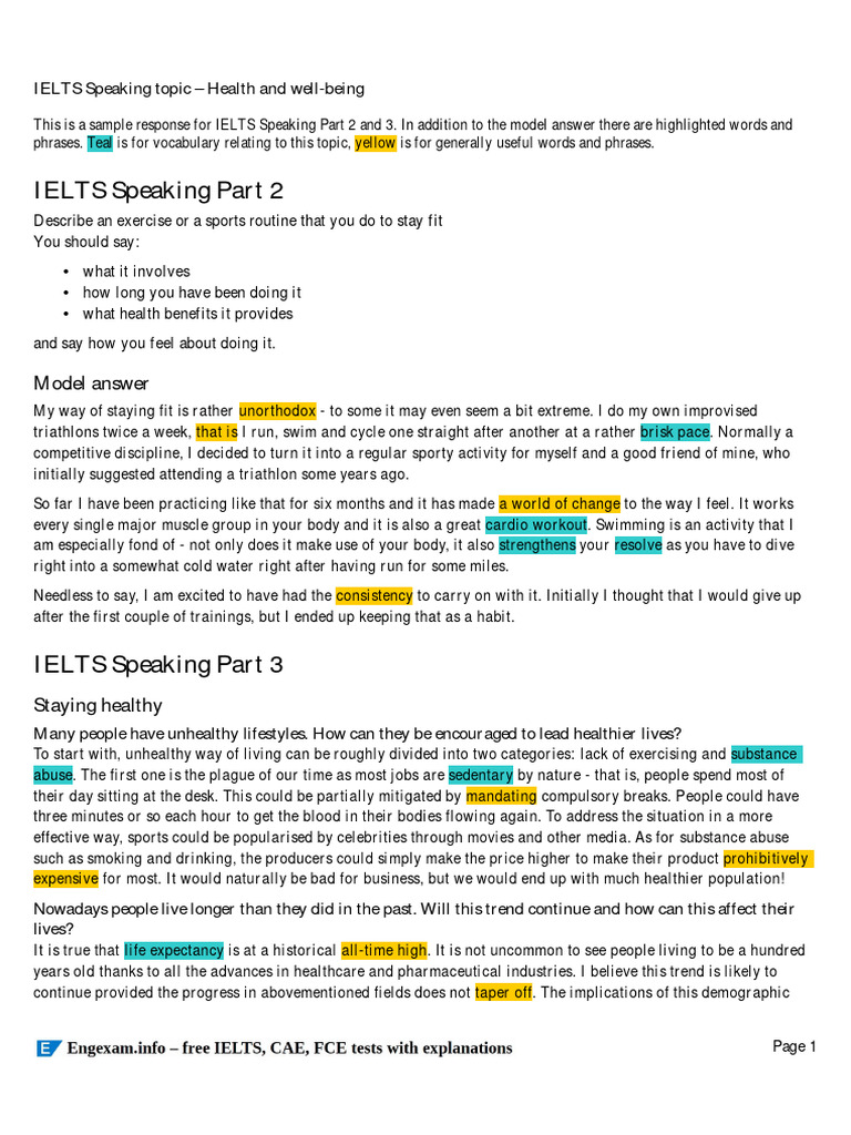 IELTS Speaking: Health & Fitness Insights | PDF | Sedentary Lifestyle ...