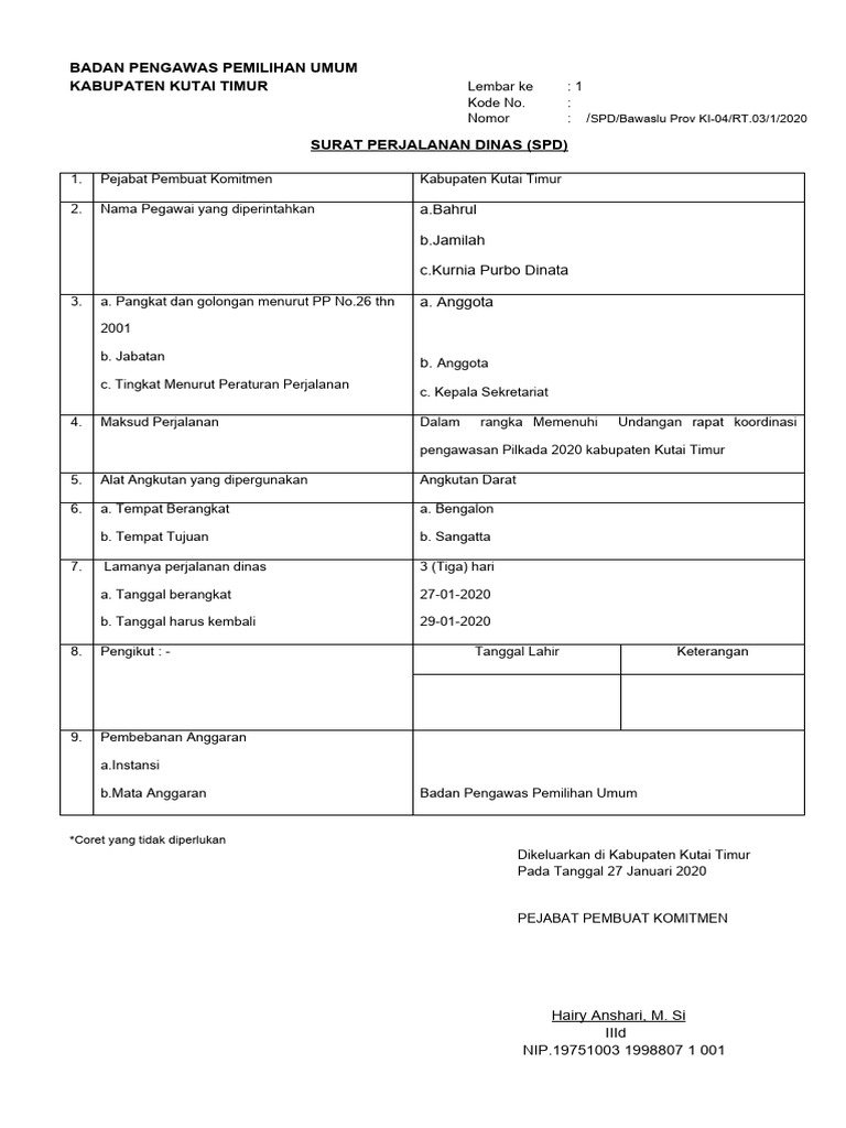 Surat Perjalanan Dinas | PDF