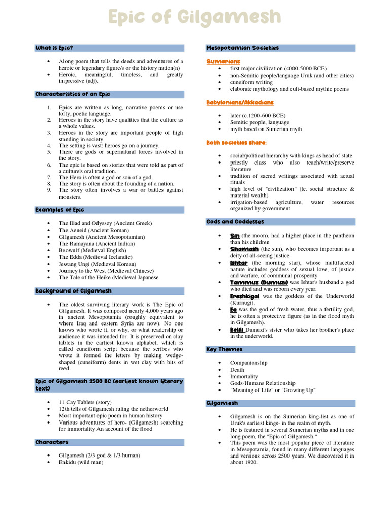 Afro Asian Lesson 3 Epic of Gilgamesh | PDF | Epic Of Gilgamesh ...