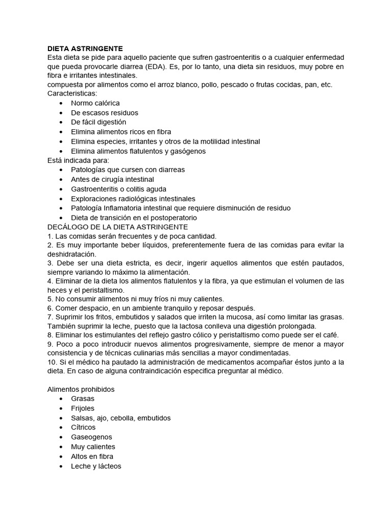 Dieta astringente | PDF | Alimentos | Diarrea