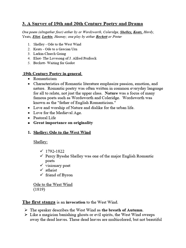 A Survey of 19th and 20th Century Poetry and Drama | PDF | John Keats