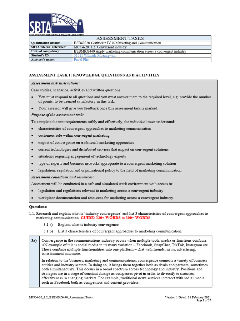 MCC4-20 - 1.2 - Student Assessment Task 1 & 2 & 3 & 4 | PDF ...