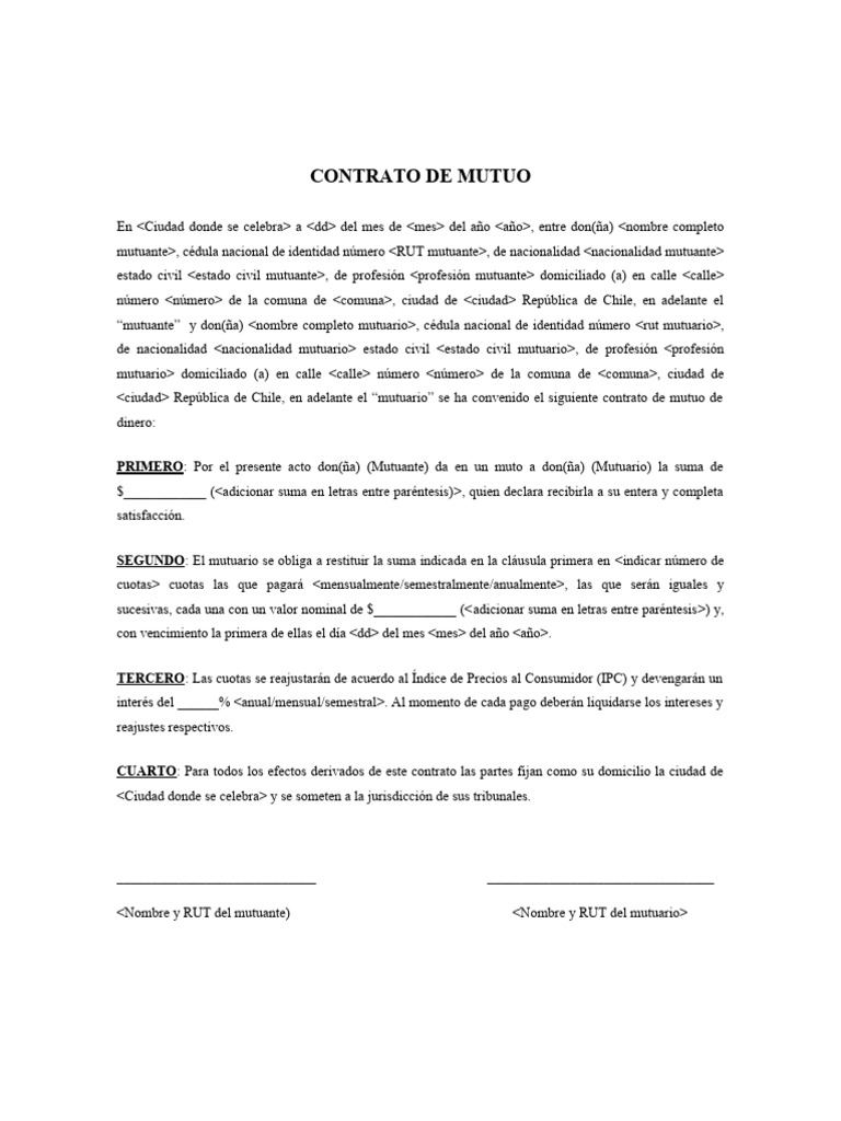 Modelo de Contrato de Mutuo | PDF