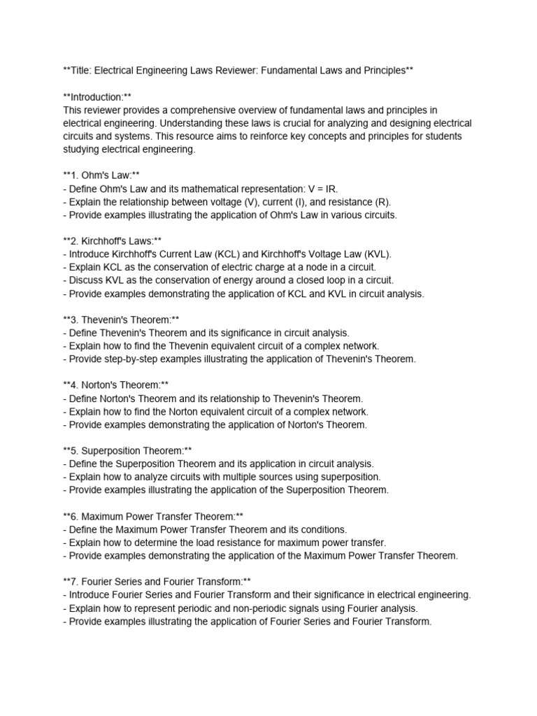 EE Laws | PDF | Electrical Network | Network Analysis (Electrical Circuits)