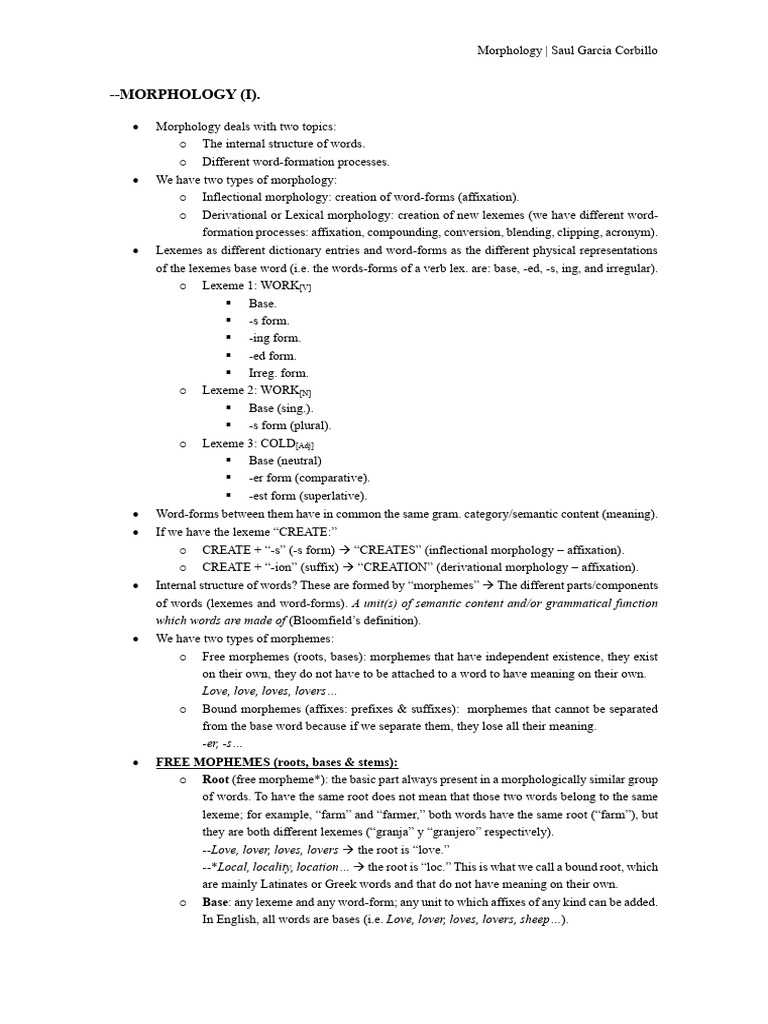 CAA3 Theory - Morphology UB | PDF | Morphology (Linguistics) | Word