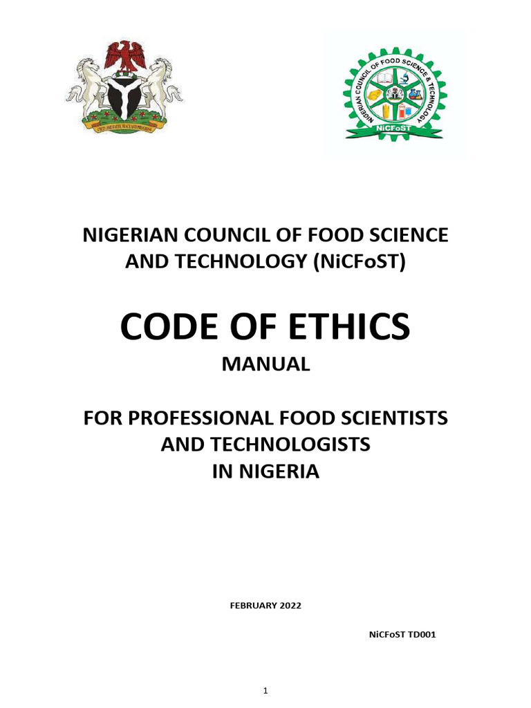 CODE OF ETHICS Manual For FST 1 Ab | PDF | Food Science | Profession