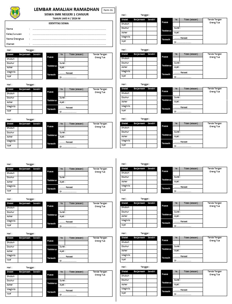 Form 01 LEMBAR AMALIAH RAMADHAN 2023 | PDF