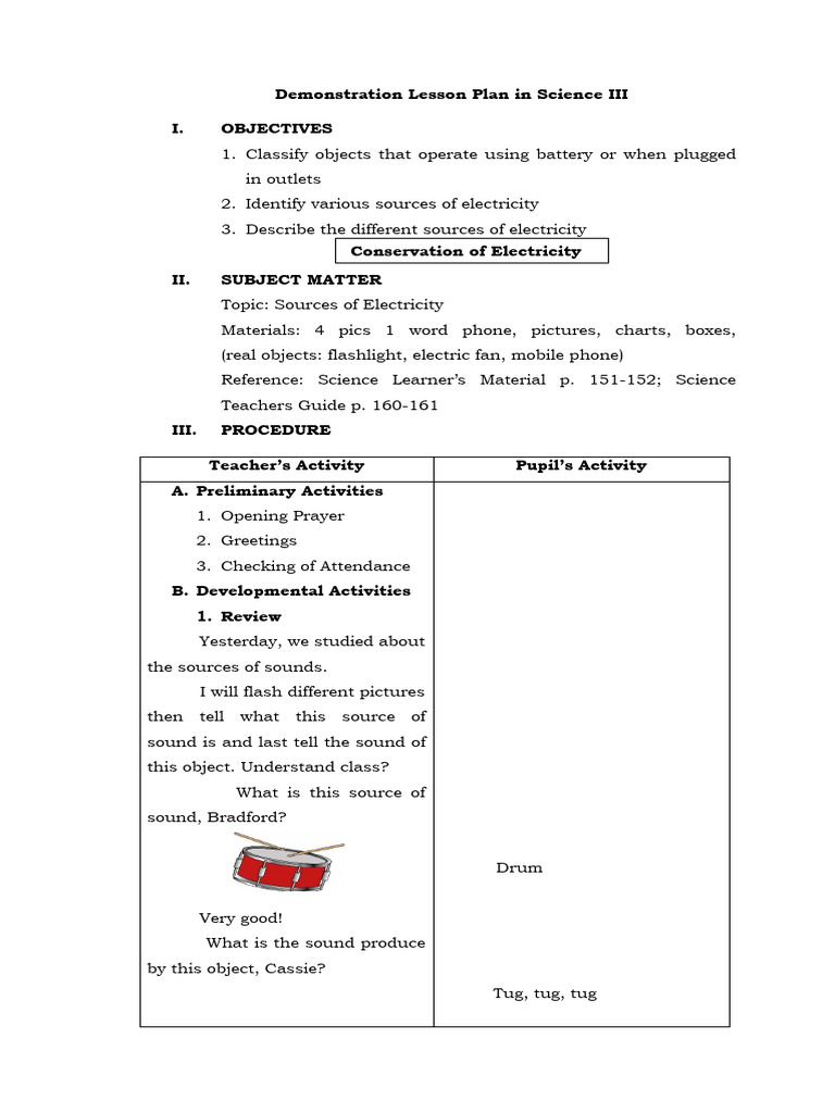 Detailed Lesson Plan in Science 3 Quarter 3 | PDF | Electricity ...