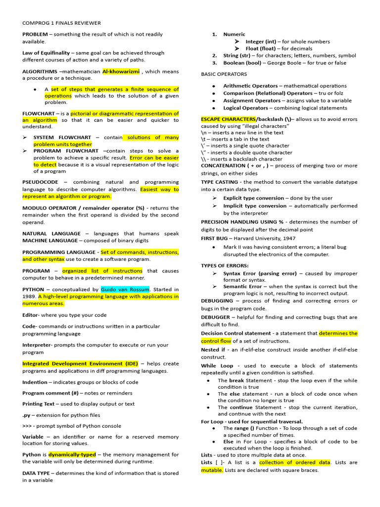 Comprog 1 Reviewer | PDF Comprog 1 Reviewer | PDF