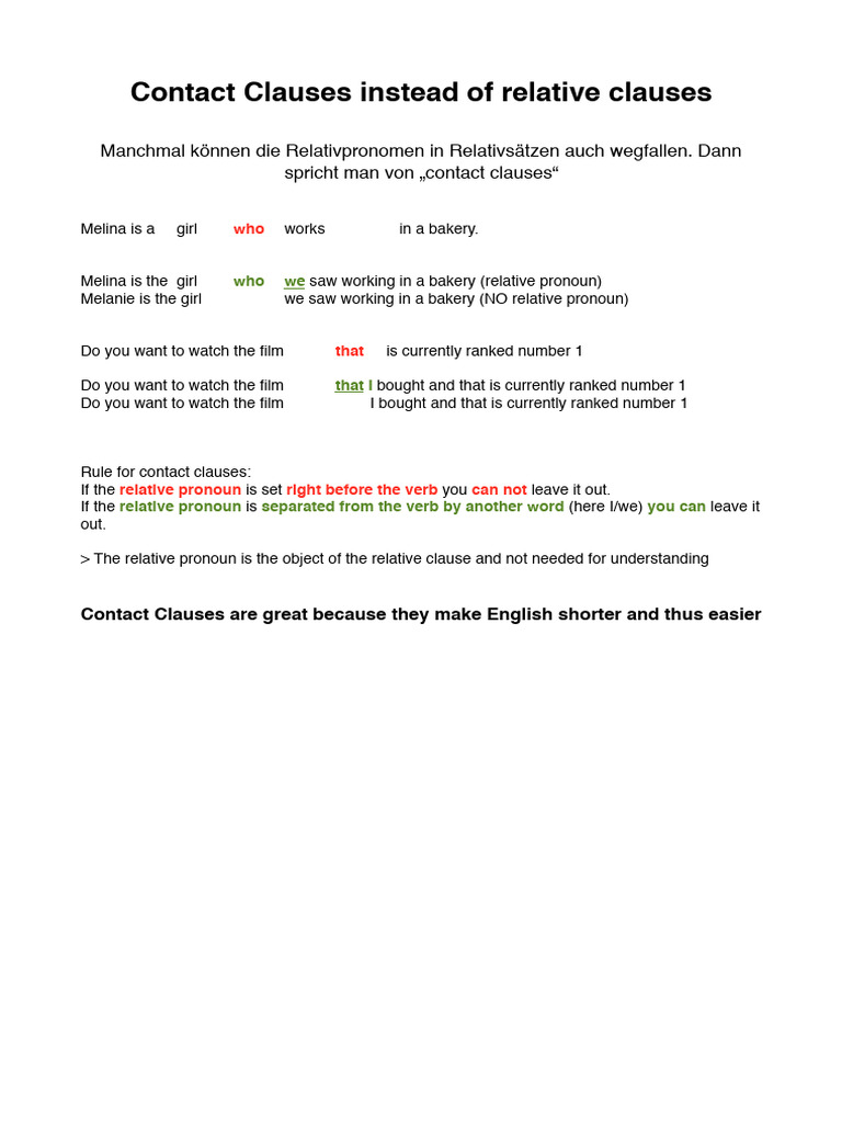 Understanding Contact Clauses in English | PDF | Linguistic Morphology ...