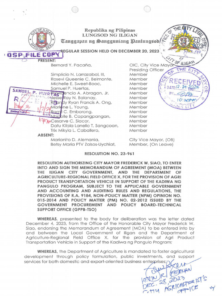 SP Resolution- MOA on Kadiwa | PDF | Audit | Ownership