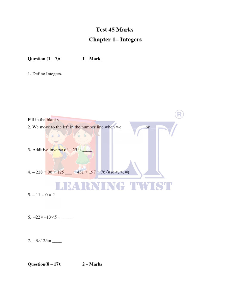 LT TEST Class 7 Maths Ch-1 | PDF