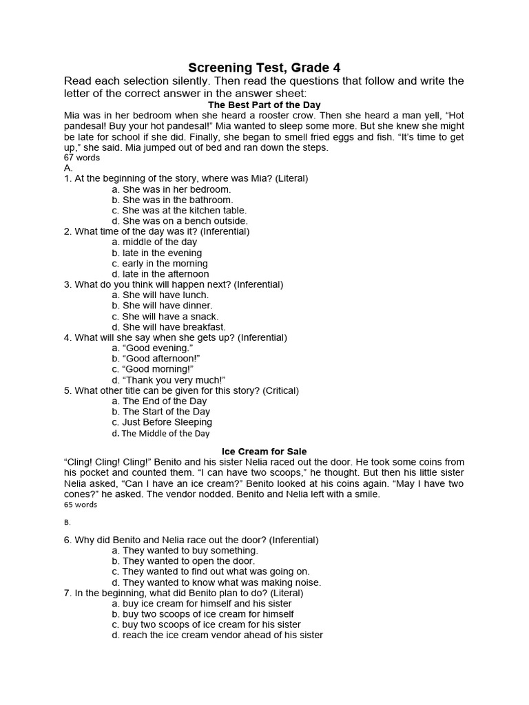 Grade 5 Group Screening Test | PDF | Zoology | Birds