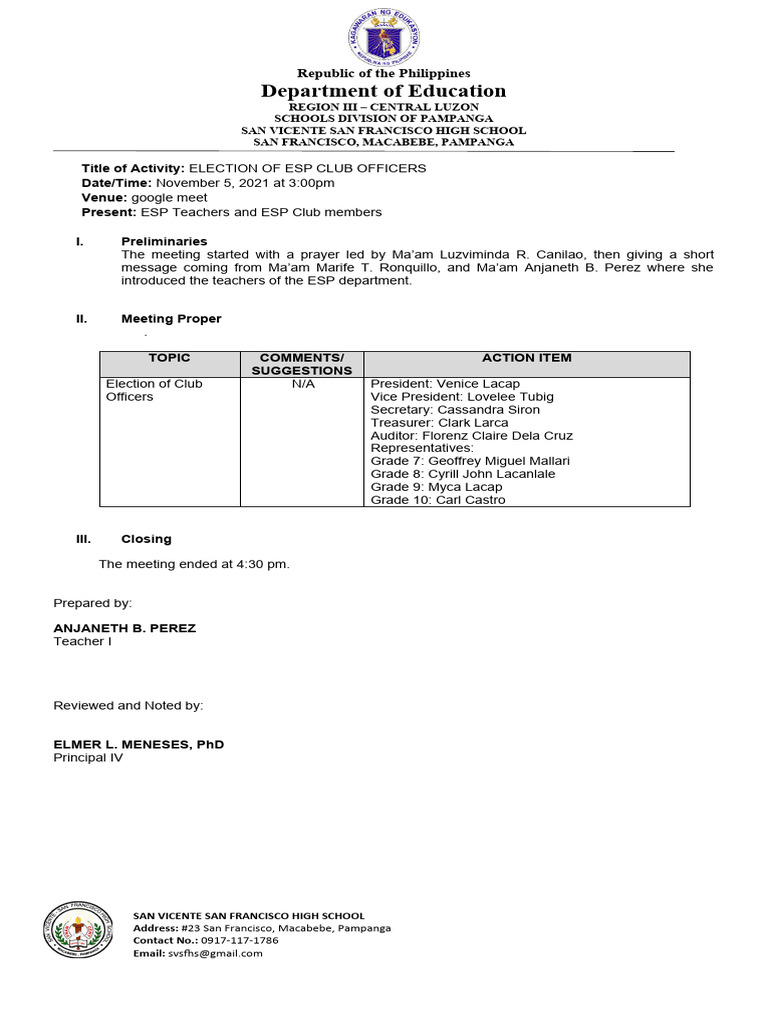 ESP-Accomplishment-Report-Election-of-Officers | PDF | Philippines