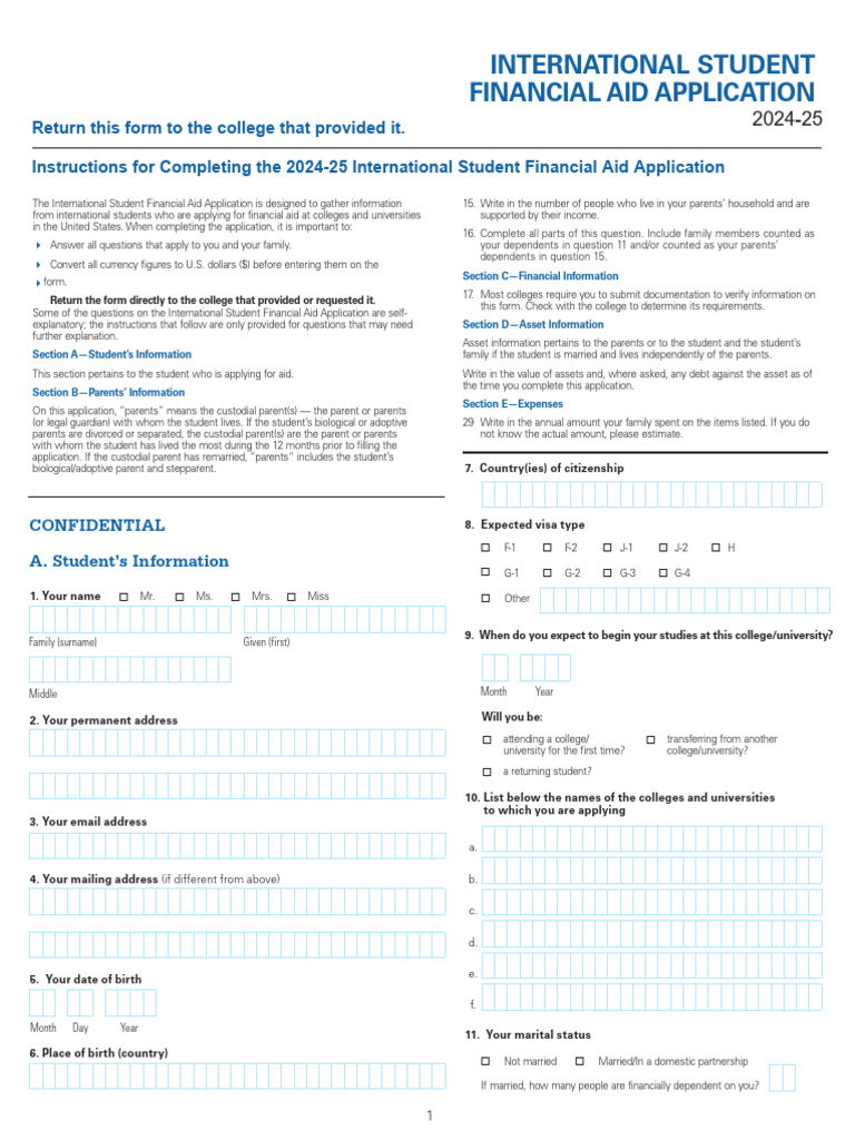 St. Olaf College International Aid Form | PDF | Debt | Expense