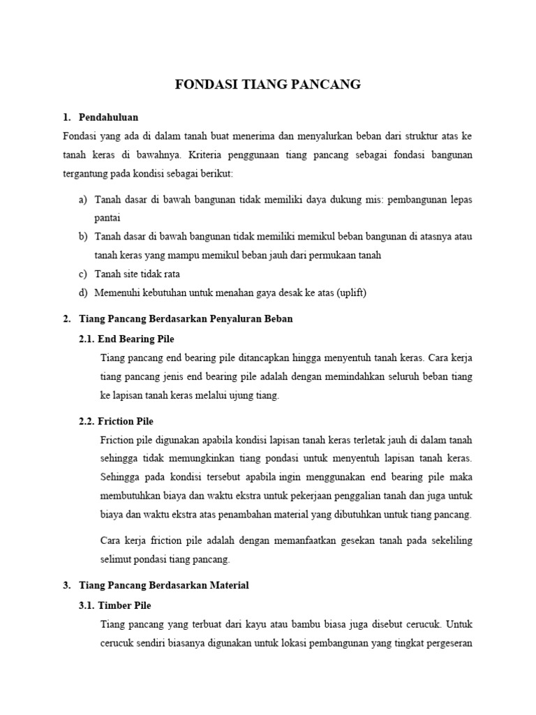 Jenis dan Fungsi Tiang Pancang | PDF