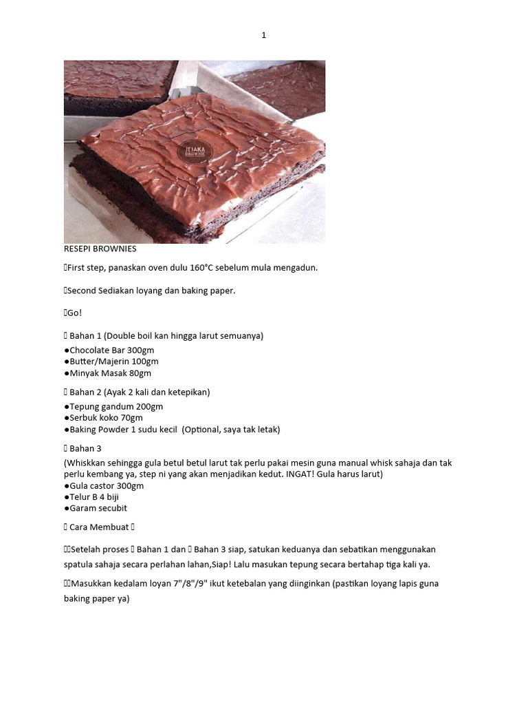 Resepi Brownies Mudah dan Sedap | PDF