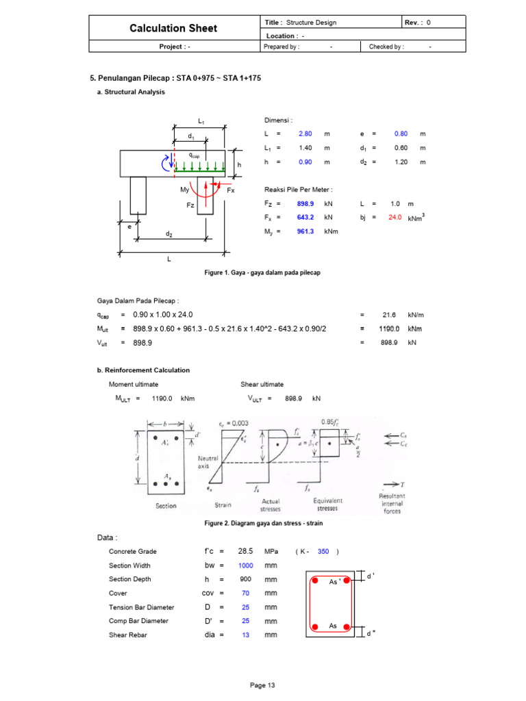 Calculation Sheet: 5. Penulangan Pilecap: STA 0+975 STA 1+175 | PDF | Mechanical Engineering ...