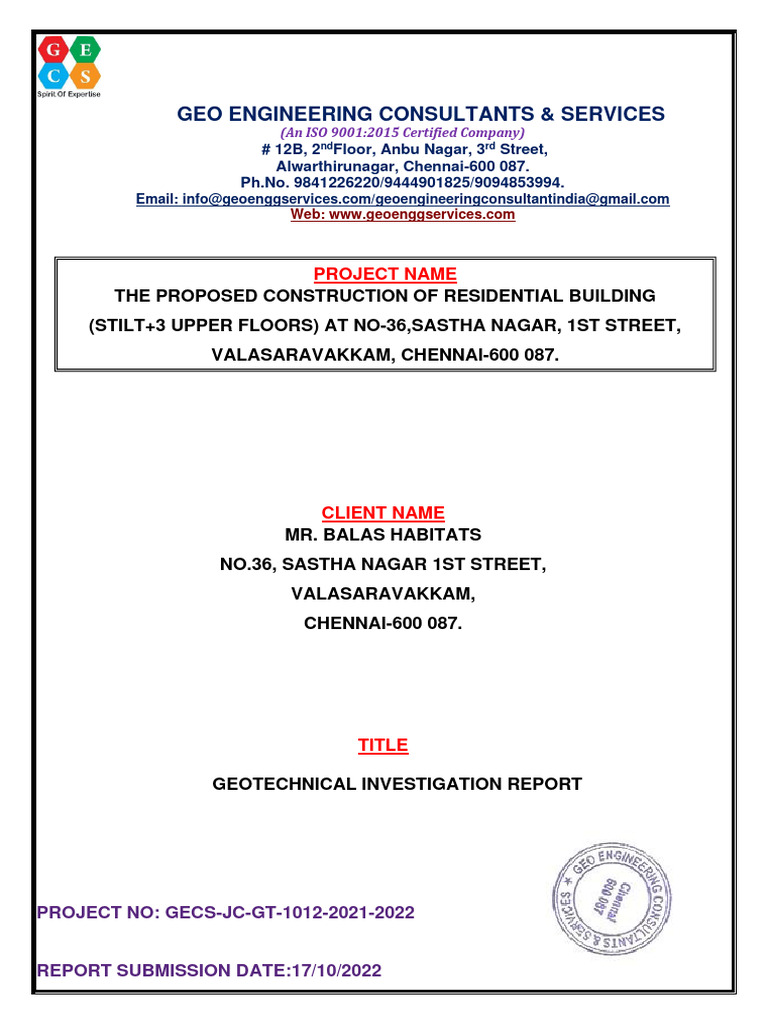 Geotechnical Report at Valasaravakkam | PDF