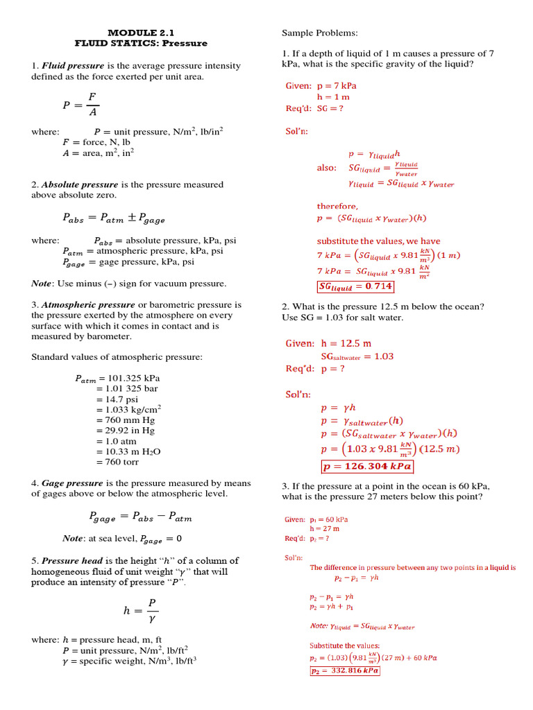 Module 2 Fluiid Statics | PDF | Buoyancy | Pressure