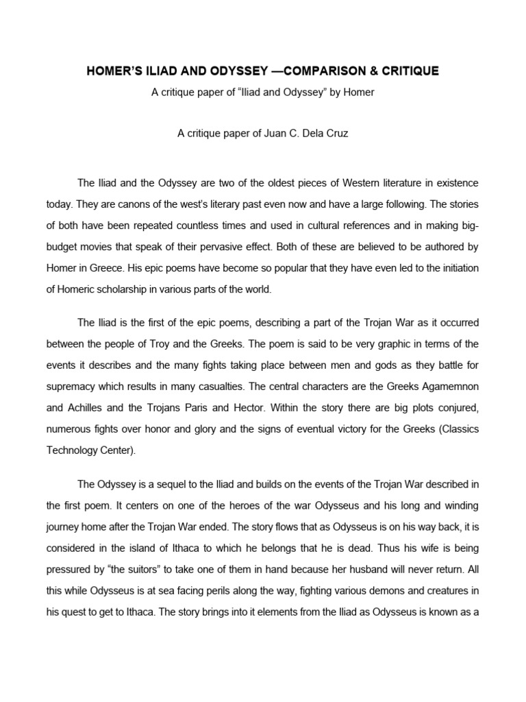 Format and Example of Critique Paper | PDF | Iliad | Homer