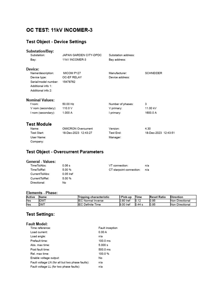 OC-11kV INCOMER-3 | PDF | Electrical Substation | Electronic Engineering