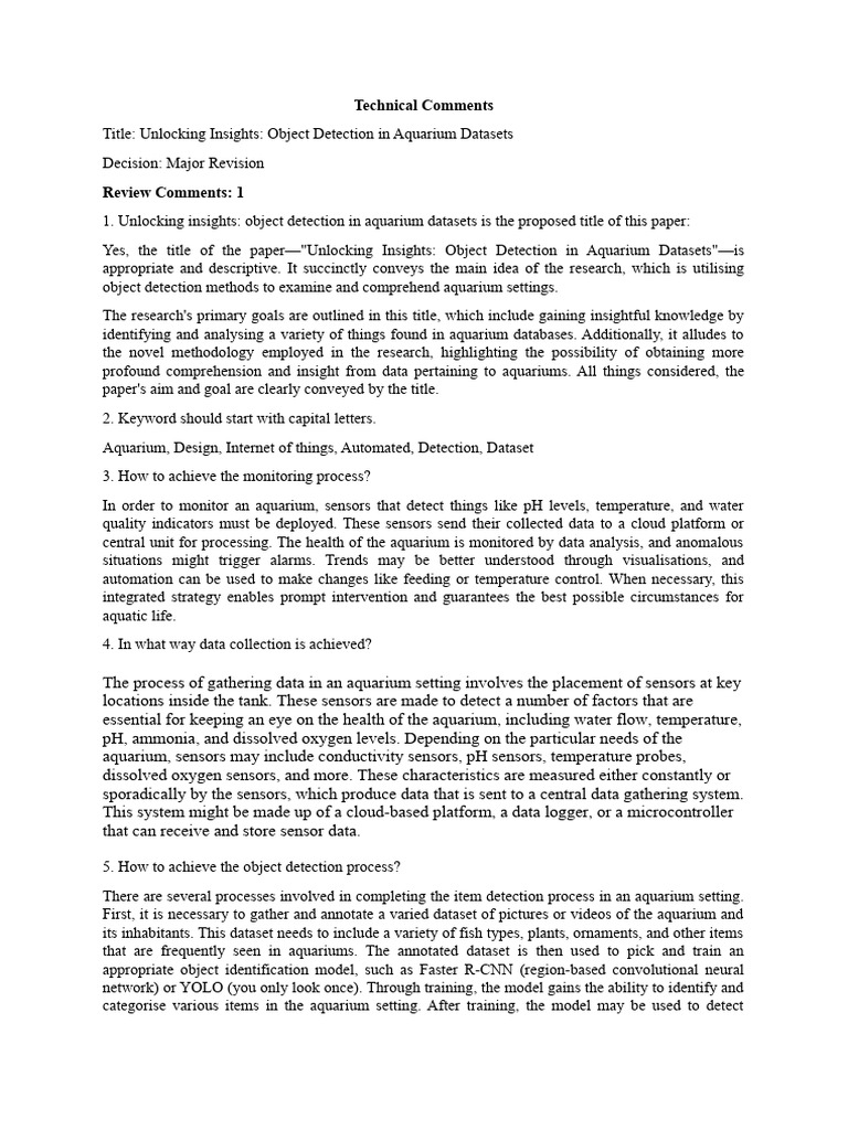 Response To Reviewer Comments | Download Free PDF | Aquarium | Data