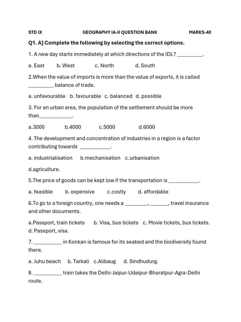 Class 9 Geography Question Bank | PDF | Economies