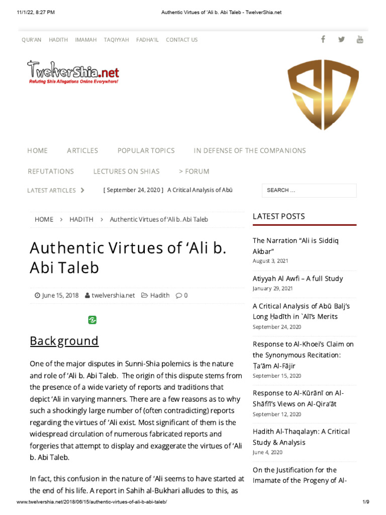 Authentic Virtues of Ali b. Abi Taleb | PDF | Ali | Muhammad