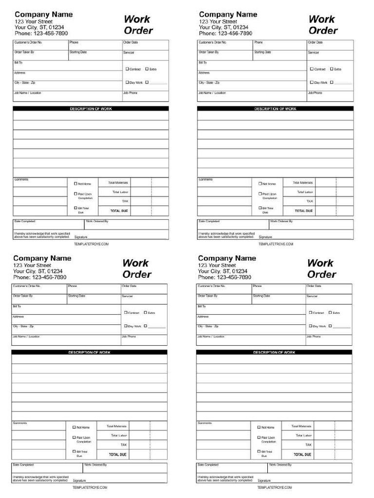 Work Order Form | PDF