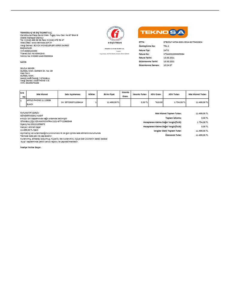 Teknosa E-Fatura | PDF