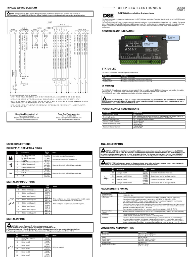 DSE2160 Installation Instructions | PDF | Switch | Power Supply