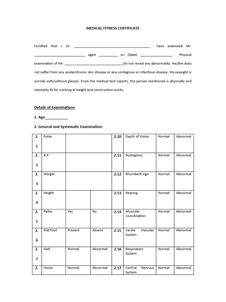 Medical Fitness Test Certificate | PDF | Epilepsy | Medical Specialties