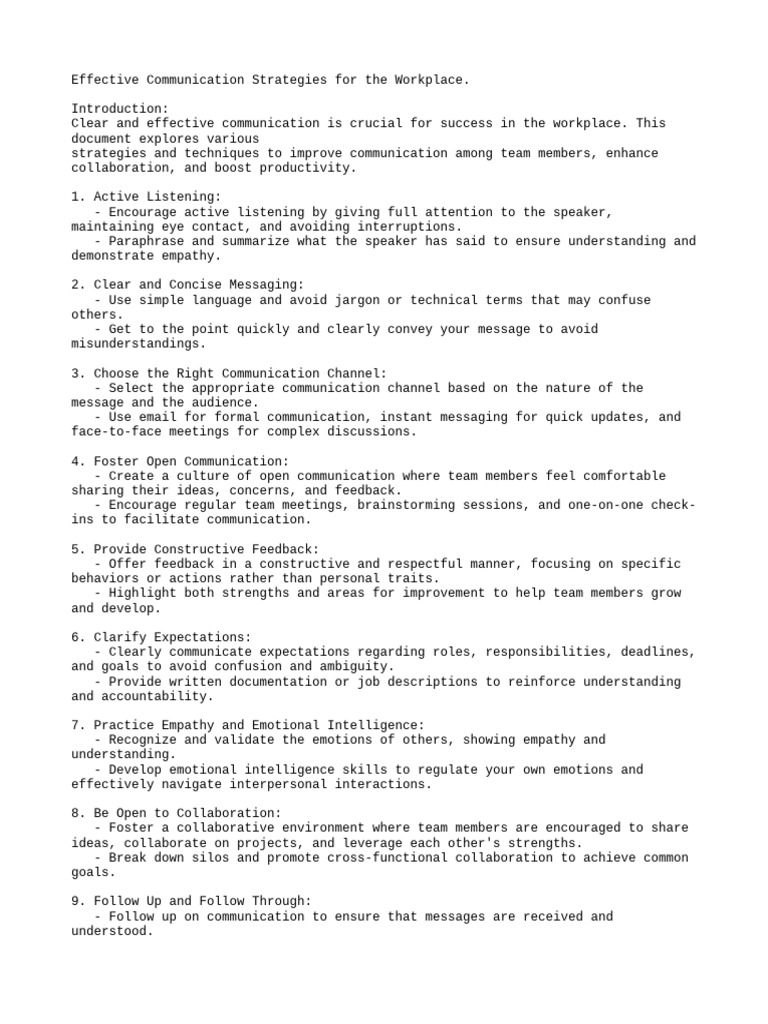 Effective Communication Strategies For The Workplace | PDF ...