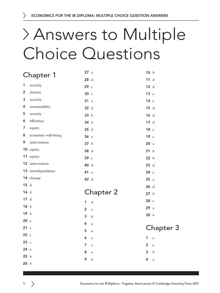 IB Economics Teacher Resource 3ed End of Chapter MCQ Answers | Download ...