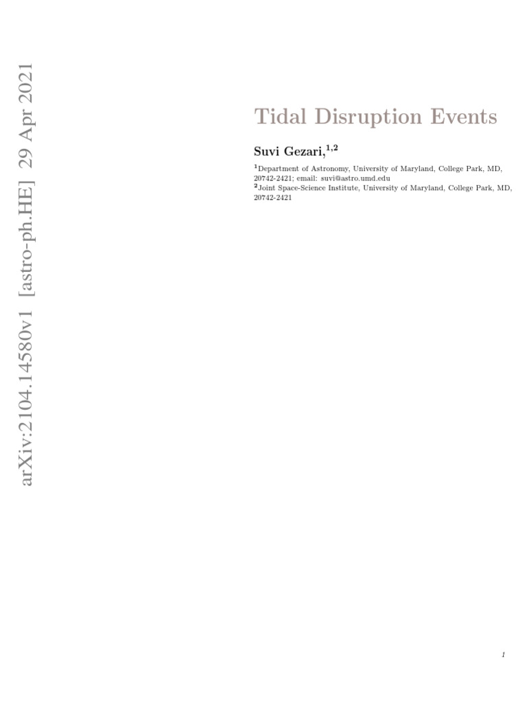 Tidal Disruption Events: Suvi Gezari | PDF | Astronomy | Astronomical Objects